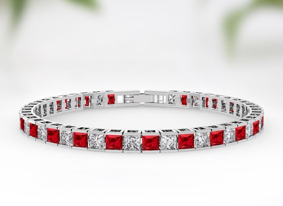 Sterling Silver Ruby Bracelet for Women Unique Ruby Wedding - Etsy