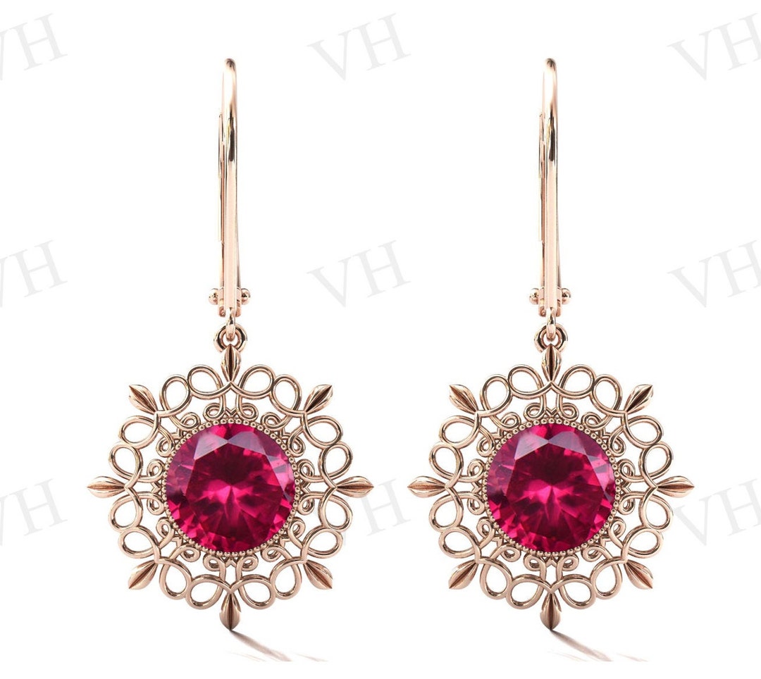 Vintage Ruby Earrings for Women Art Deco Filigree Style Ruby Wedding ...