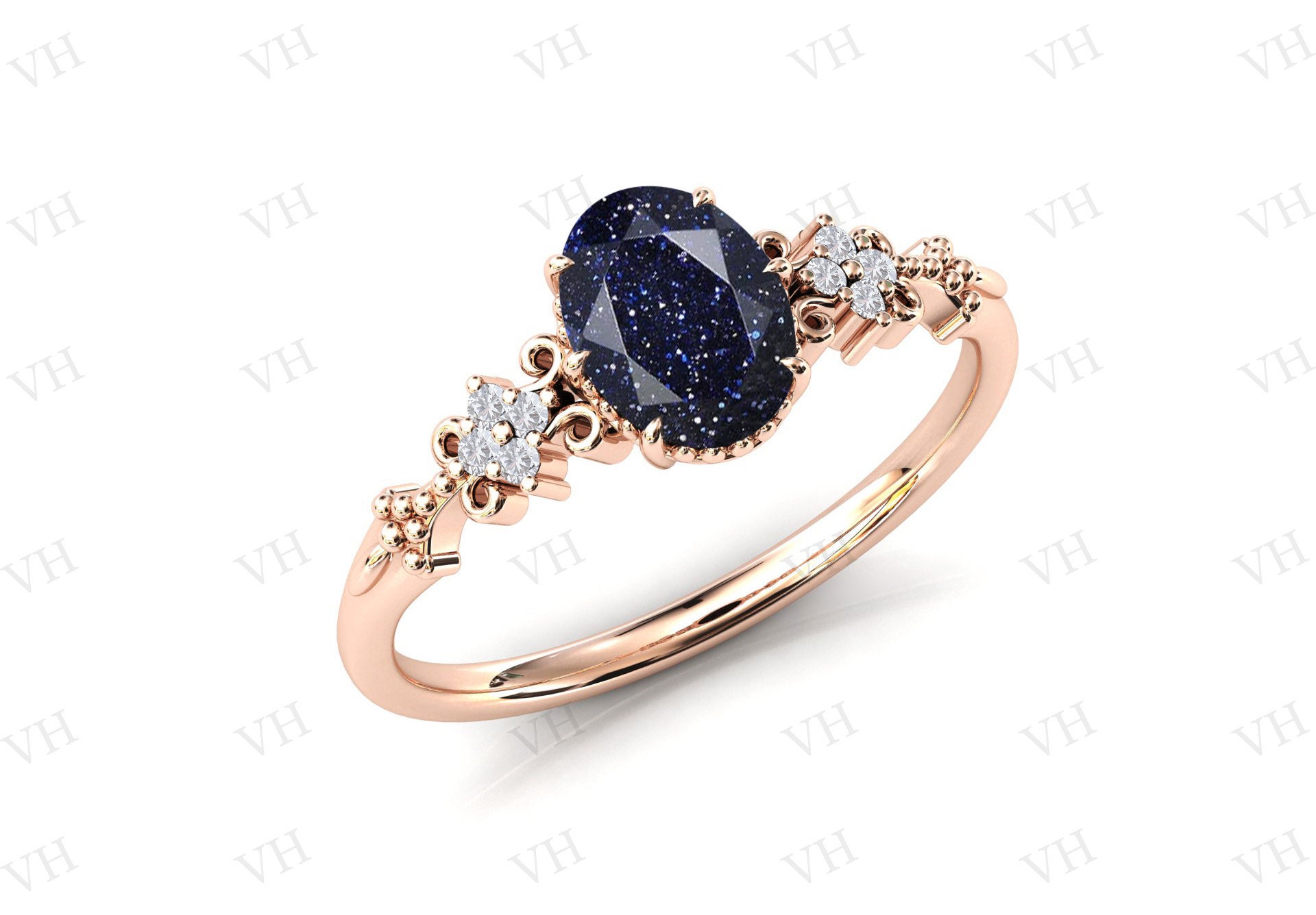 Galaxy Blue Sandstone Wedding Ring Antique Blue Sandstone - Etsy