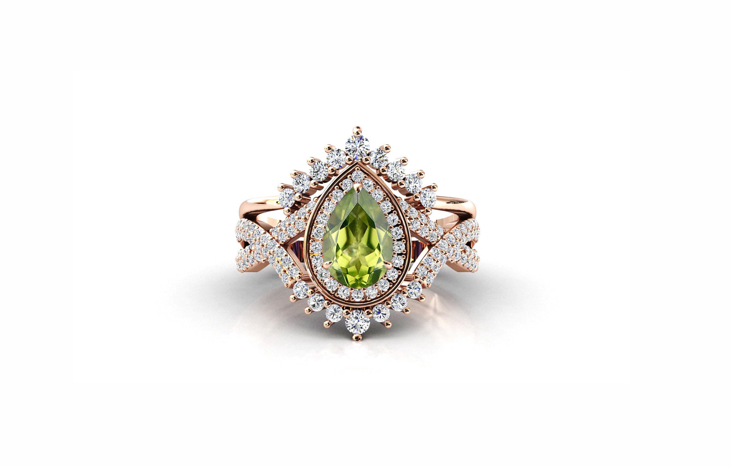 Natural Peridot Engagement Ring Set 14k Gold Peridot Wedding - Etsy