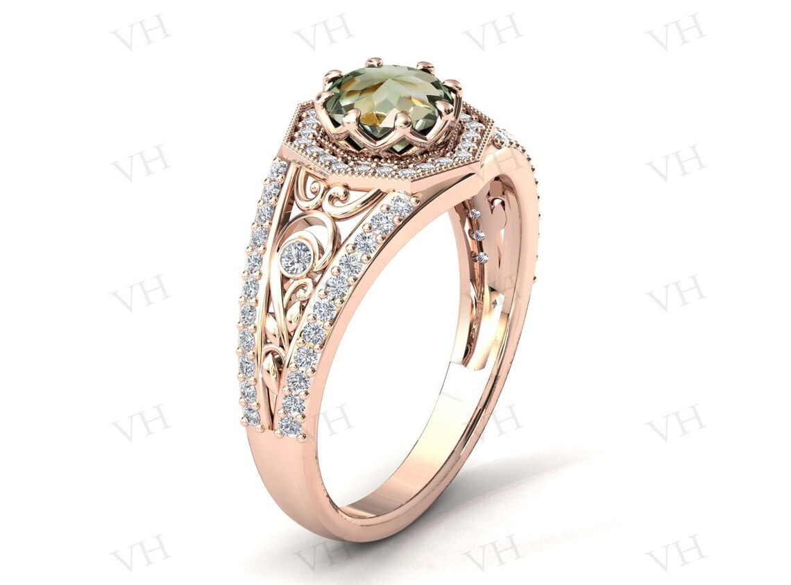 Vintage Green Amethyst Engagement Ring for Women 14k Gold Art - Etsy