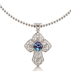 Vintage Alexandrite Cross Pendant for Women 925 Silver Floral Cross ...