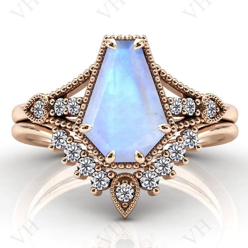 Art Deco Coffin Shaped Black Rutile Engagement Ring Set - Etsy