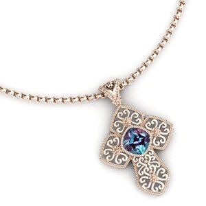 Vintage Alexandrite Cross Pendant for Women 925 Silver Floral Cross ...