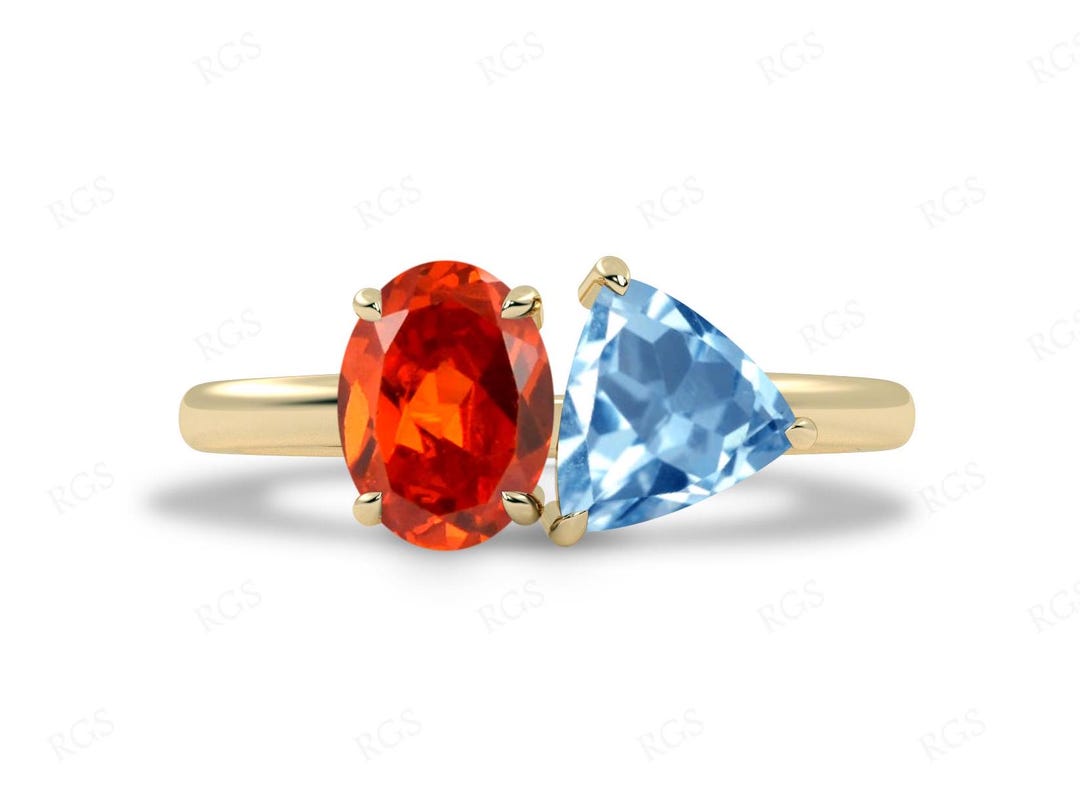 Orange Sapphire Engagement Ring for Women 14k Gold Sky Blue Topaz ...