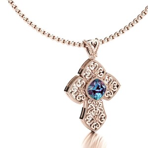 Vintage Alexandrite Cross Pendant for Women 925 Silver Floral Cross ...