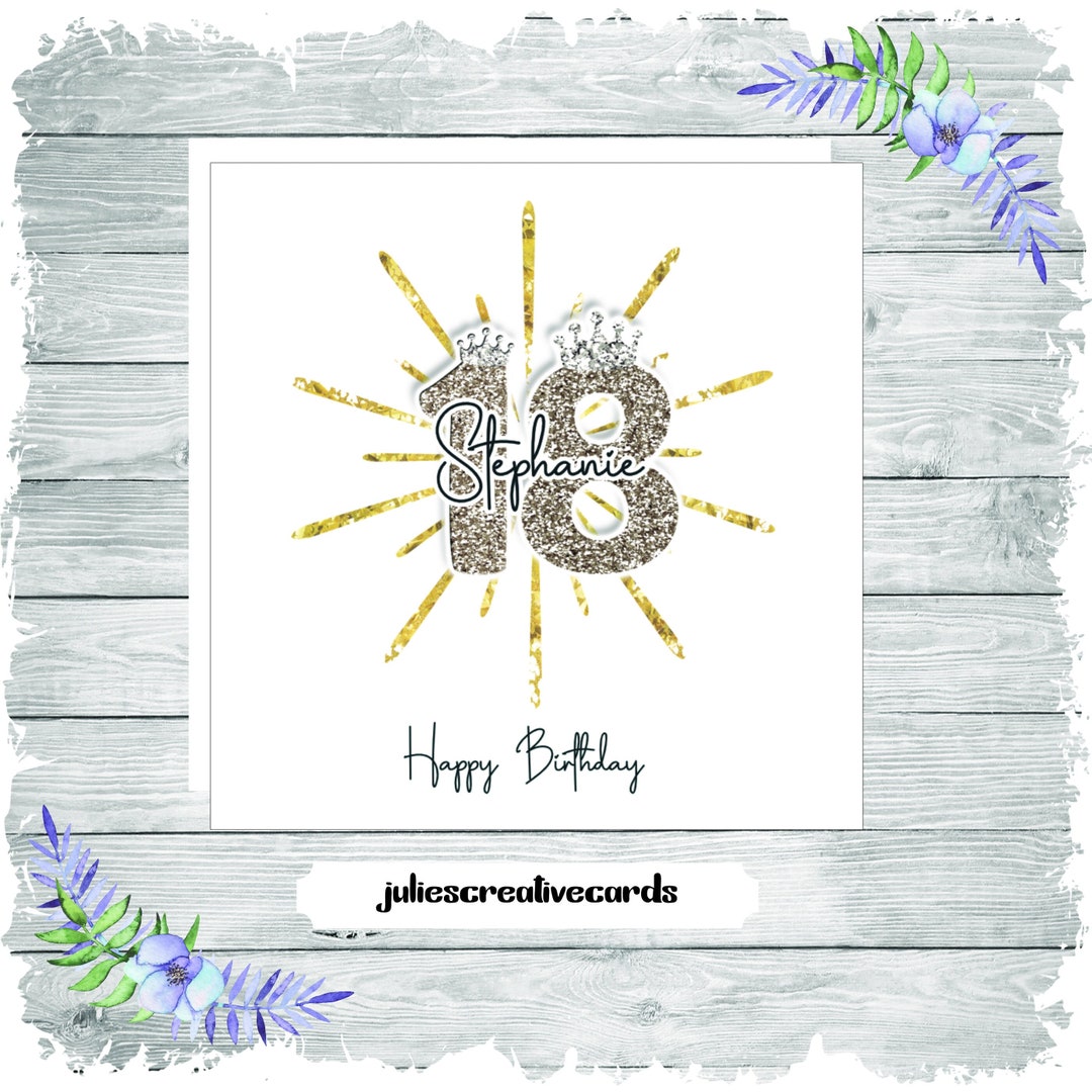 Personalised 18th Birthday Card, Printed Card With Gold Glitter Effect ...