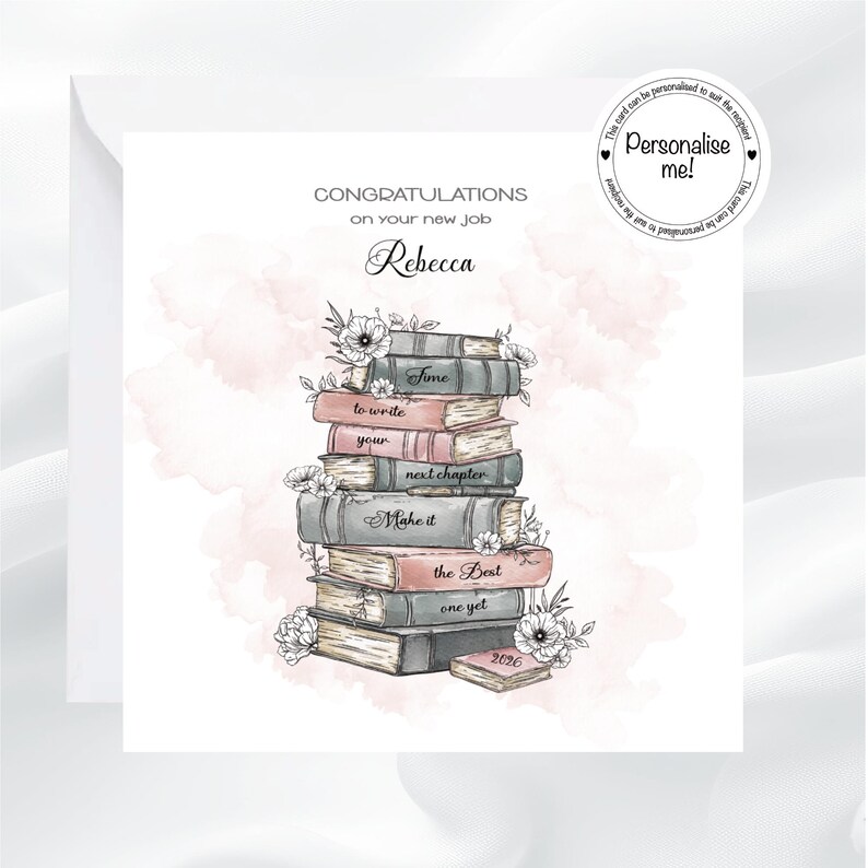 Personalized New Job Card, Pastel Book Stack Congratulations - Etsy