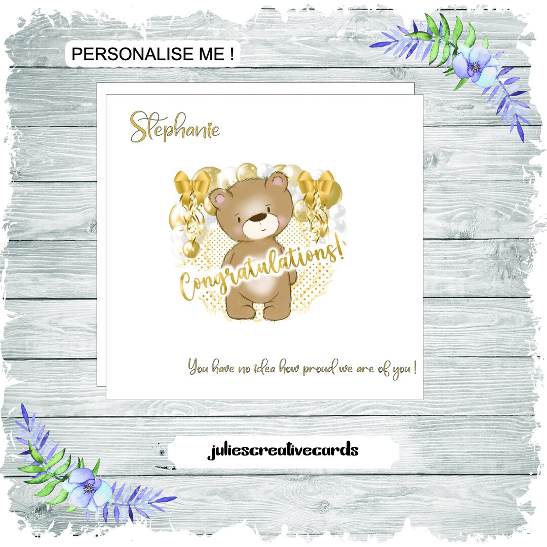 Personalised Congratulations Card, Bear With Celebration Balloons ...