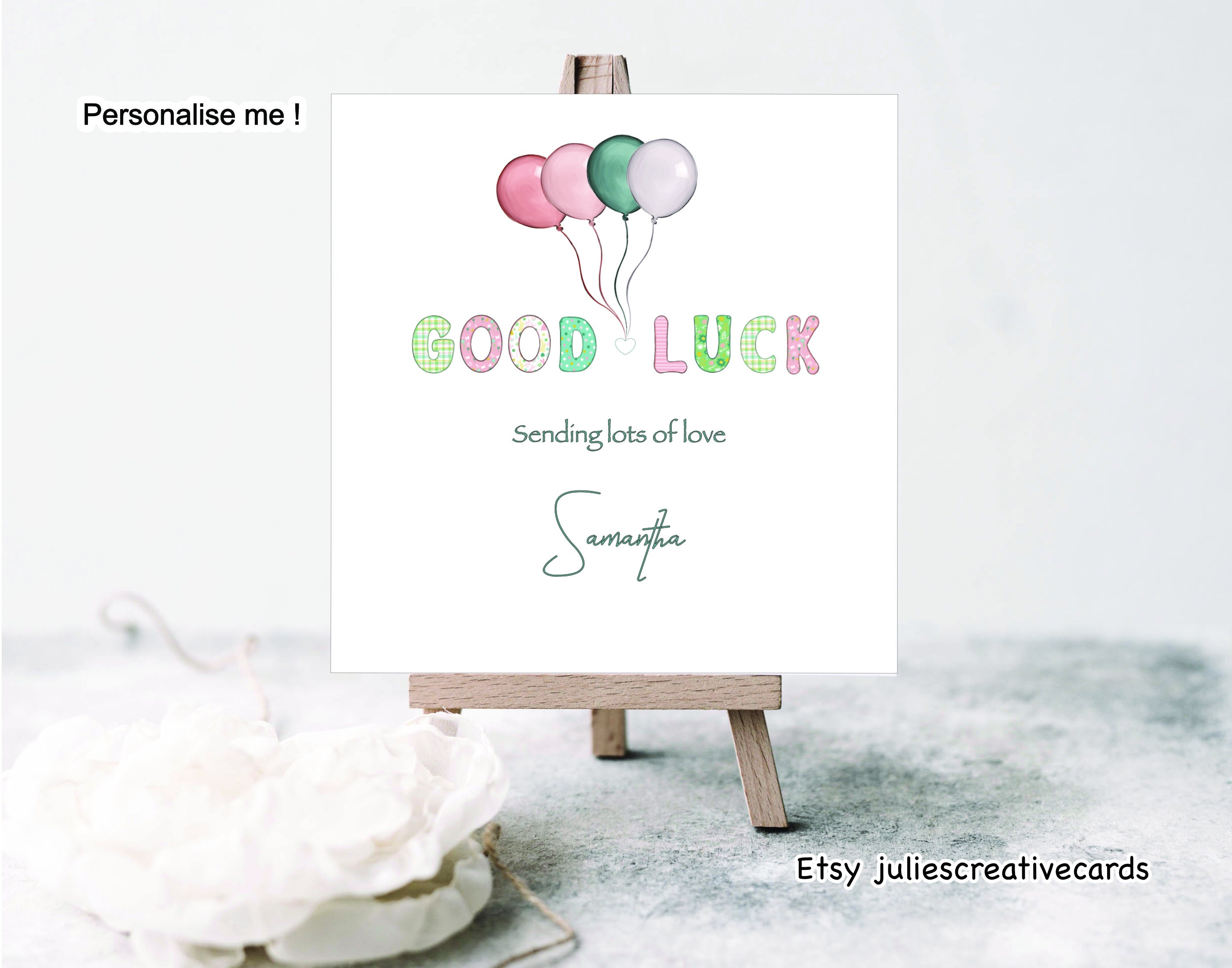 Personalised Good Luck Card in Pastel Shades, Sending Good Luck to ...