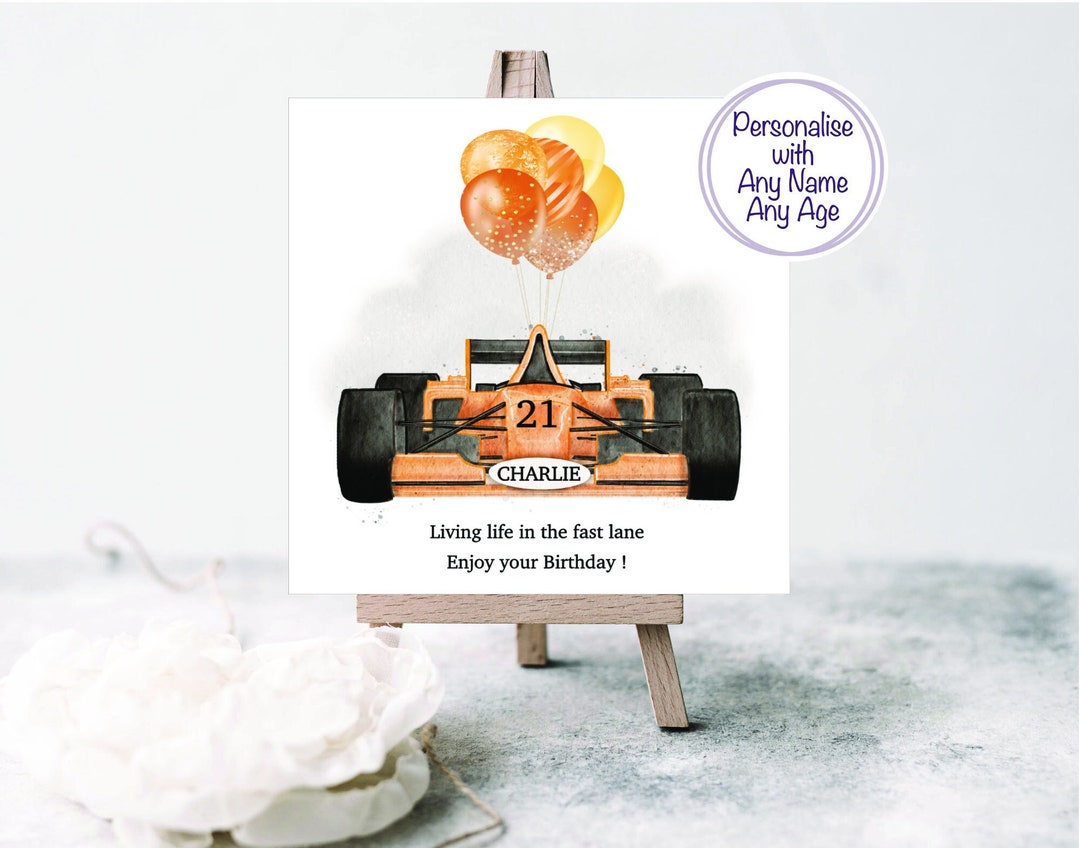Racing Car 21st Birthday Card, Card for Racing Car Lover, Personalised ...