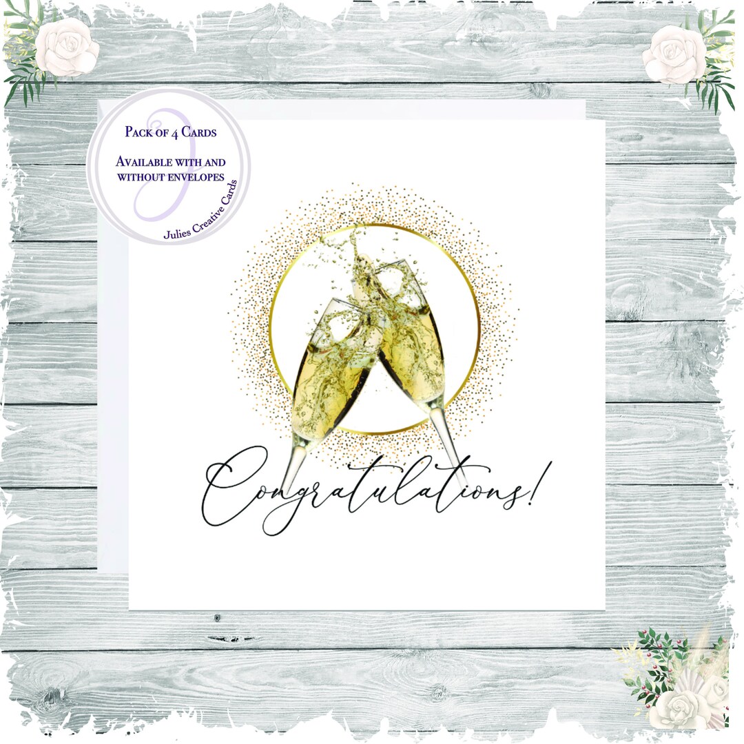 Congratulations Luxury Pack of 4 Birthday Cards, Champagne Glasses ...