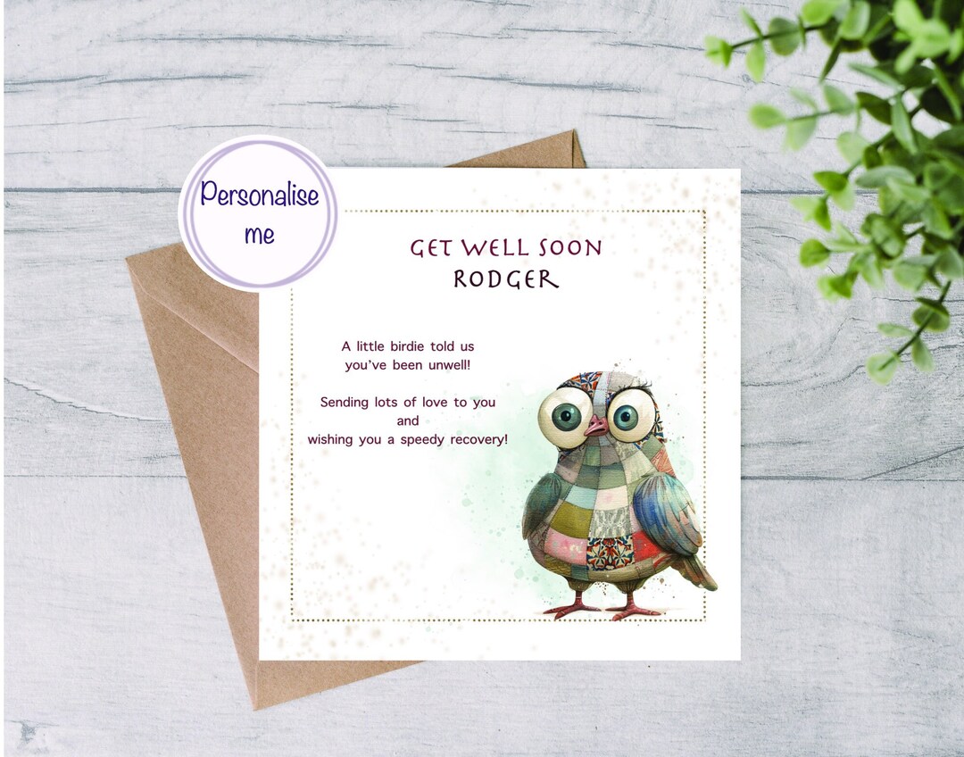 Get Well Soon Patchwork Pigeon, Get Well Soon Card for Him, Speedy ...