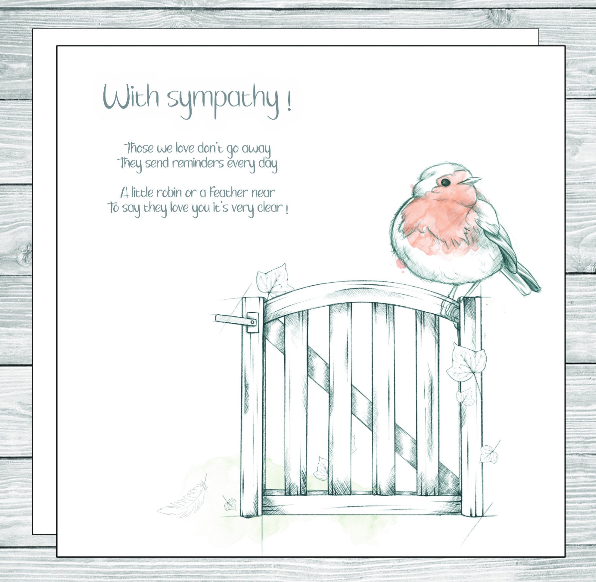 With Sympathy Card With Cute Robin on a Garden Gate Robin and - Etsy