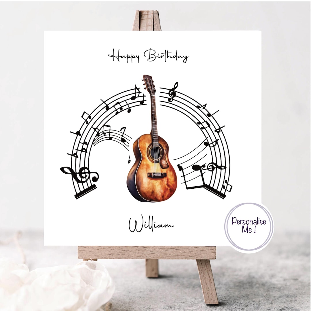 Guitar and Music Notes Personalised Birthday Card for Music Lover ...