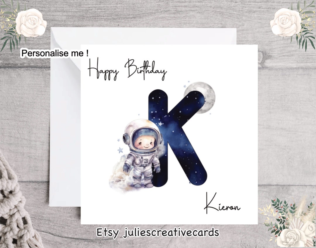 Personalised Space Man Birthday Card With Initial, Cute Boy in His ...