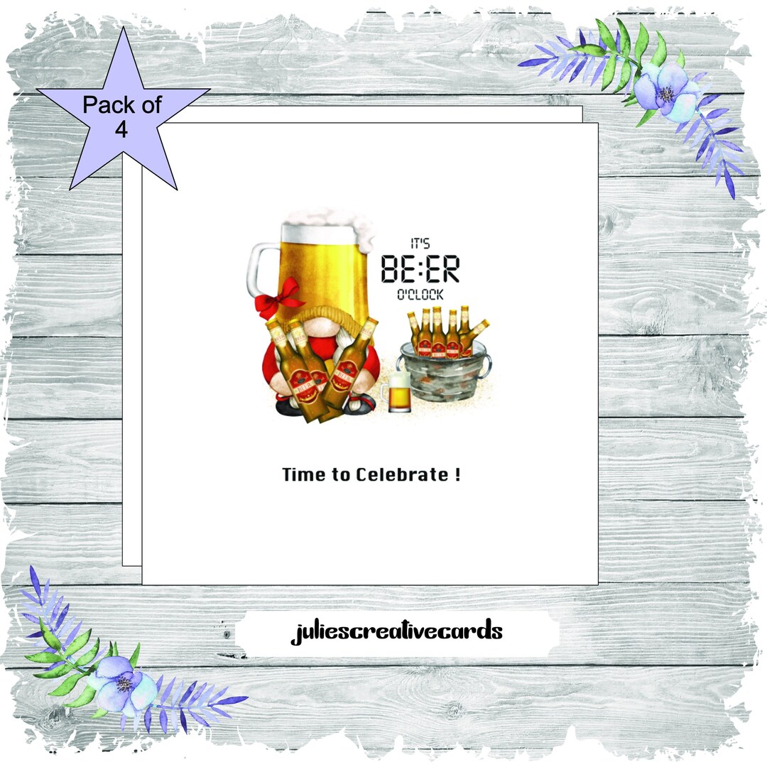 Gnome Beer O'clock Cards: Celebration Card Set (pack of 4) - Etsy