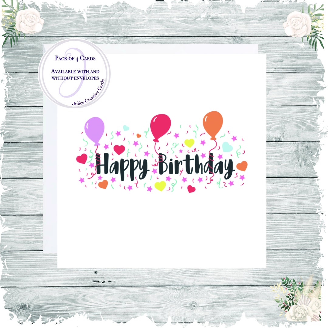 Balloon Happy Birthday Card Pack: Simple Wording, Colorful Design - Etsy