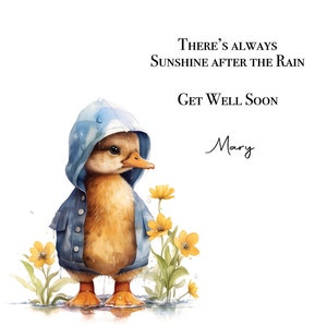 Personalised Get Well Soon Card, Cute Duck With His Hoodie Amongst the ...