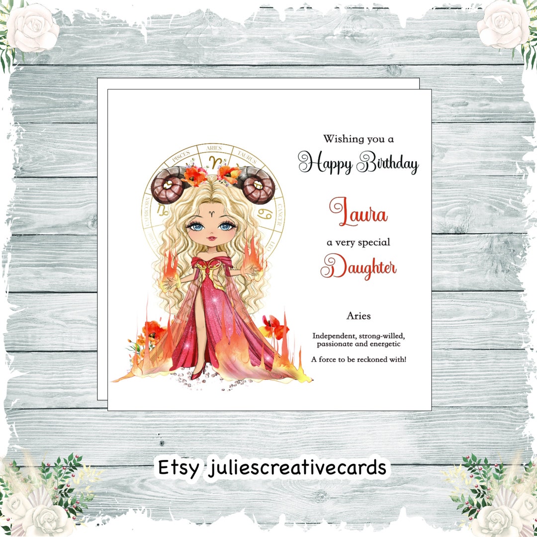 Personalised Aries Birthday Card for a Special Daughter Aries Girl With ...