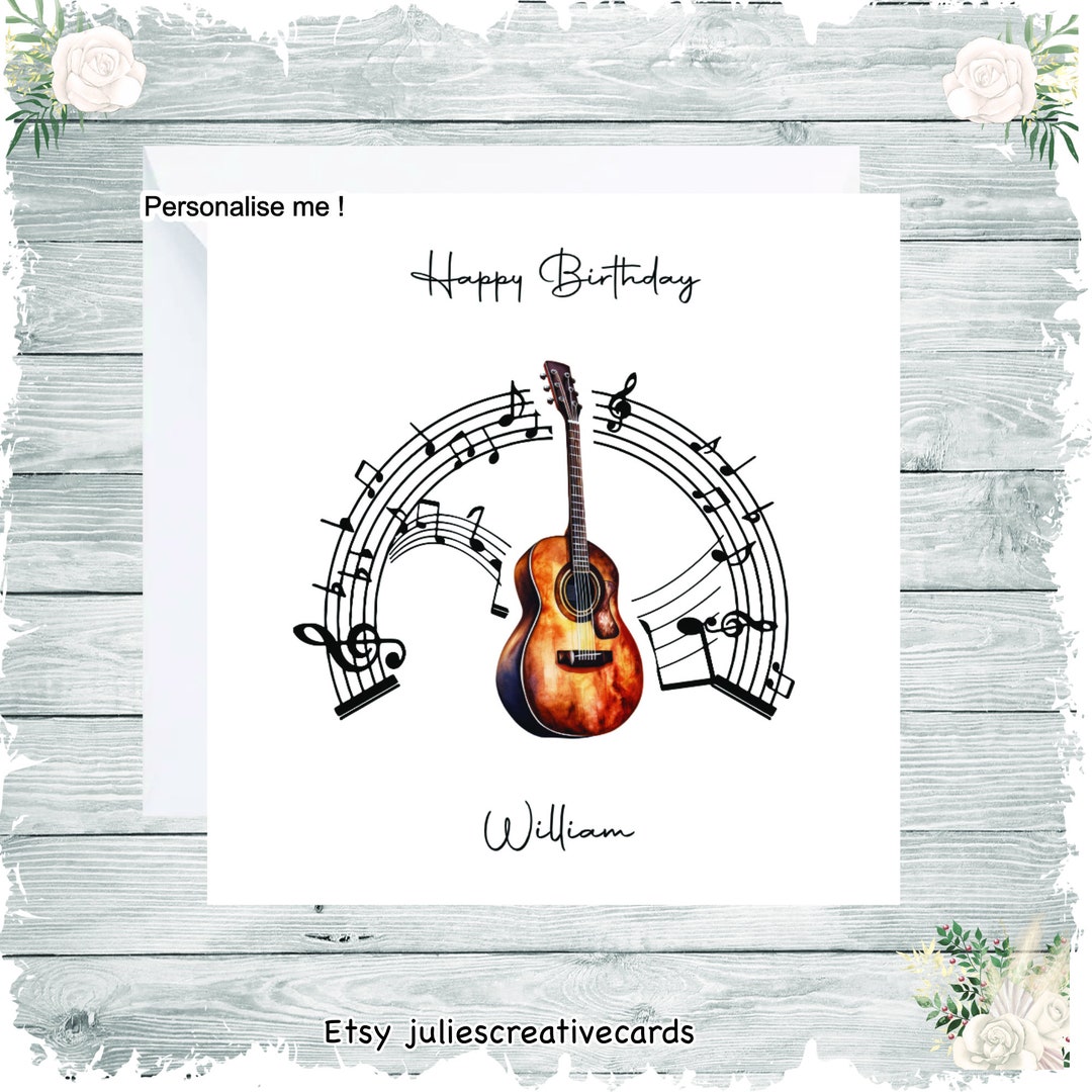 Guitar and Music Notes Personalised Birthday Card for Music Lover ...