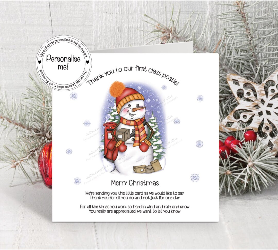 Personalized Christmas Card for Postman: Postwoman Thank You Card - Etsy