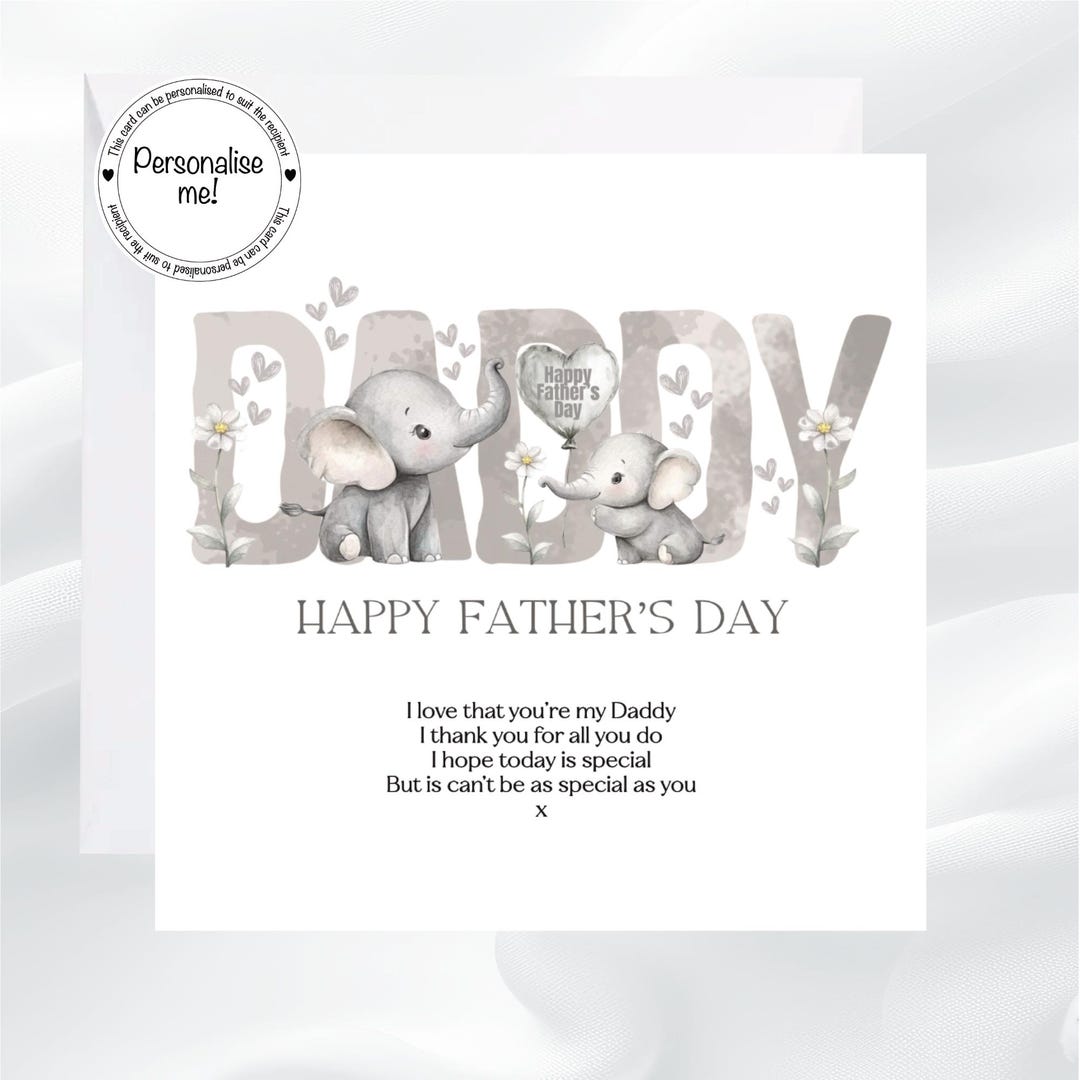 Cute Elephants Father's Day Card for Daddy, Fathers Day Card With ...