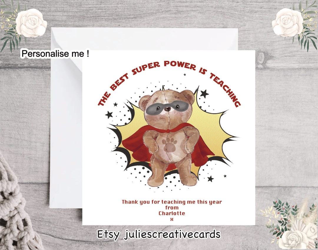 Personalised Teacher Appreciation Card, Super Power Teacher, Super ...