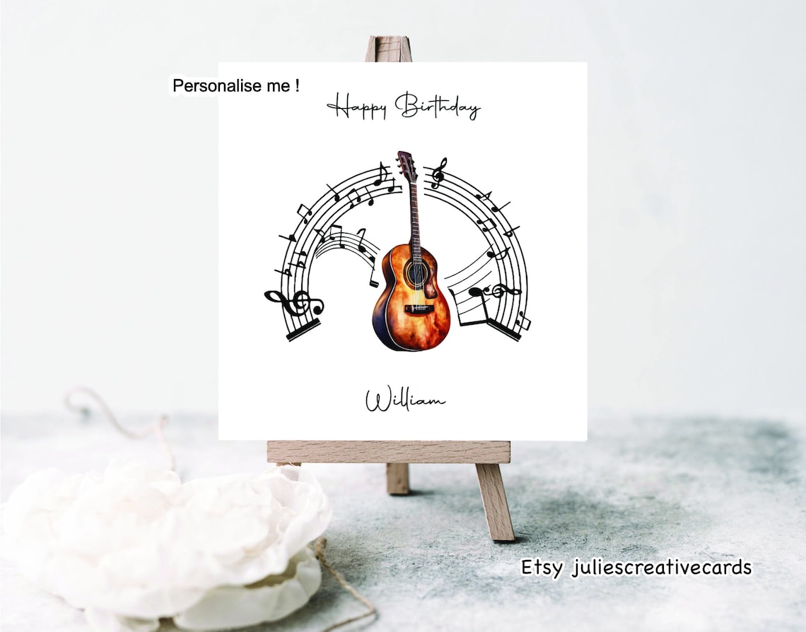 Guitar and Music Notes Personalised Birthday Card for Music Lover ...