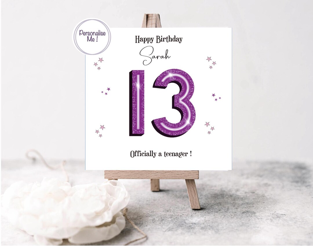 Personalised Teen Birthday Card, Purple Sparkle Age 13 Card - Etsy