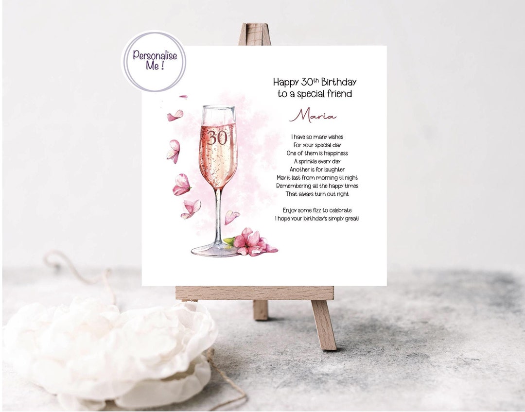 30th Birthday Card for Friend, Prosecco Glass With Flowers, Prosecco ...