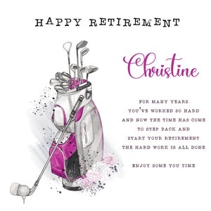 Retirement Card for Her, Personalised Golfer Retirement Card, Colleague ...