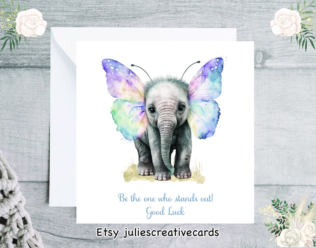 Elephant Butterfly Good Luck Card: Inspirational Greeting Card - Etsy