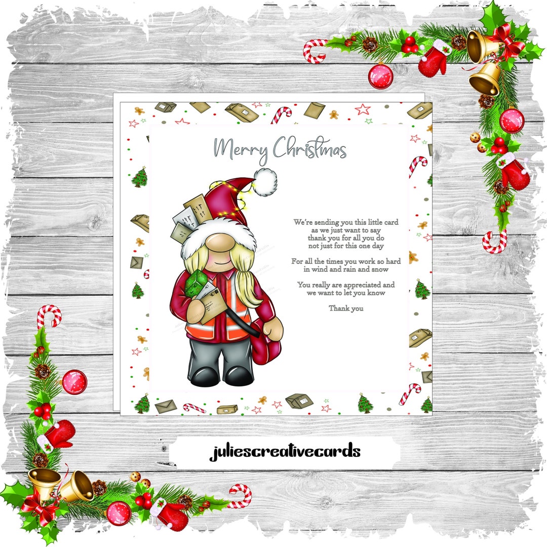 Gnome Christmas Card for Postwoman: Thank You Postie, Personalized Hair ...