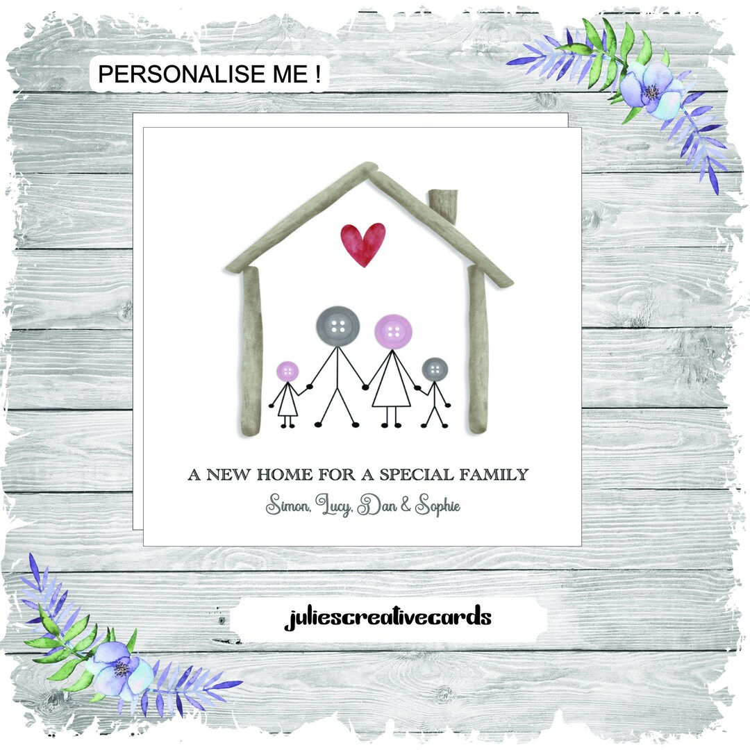 Personalised New Home Card for a Special Family, the Button Family, Mum ...