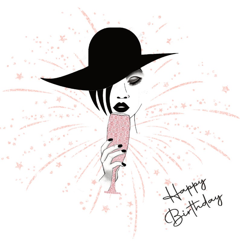 Personalised Birthday Card Glamour Lady With Black Hat and - Etsy