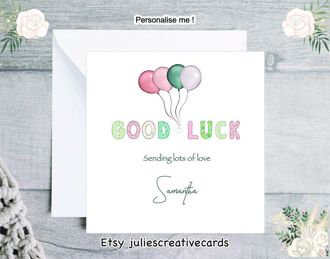 Personalised Good Luck Card in Pastel Shades, Sending Good Luck to ...