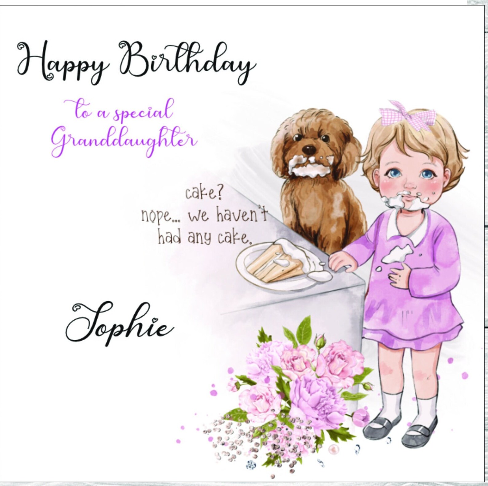Personalised Birthday Card Cute Little Girl With Her Puppy Dog Pinching ...