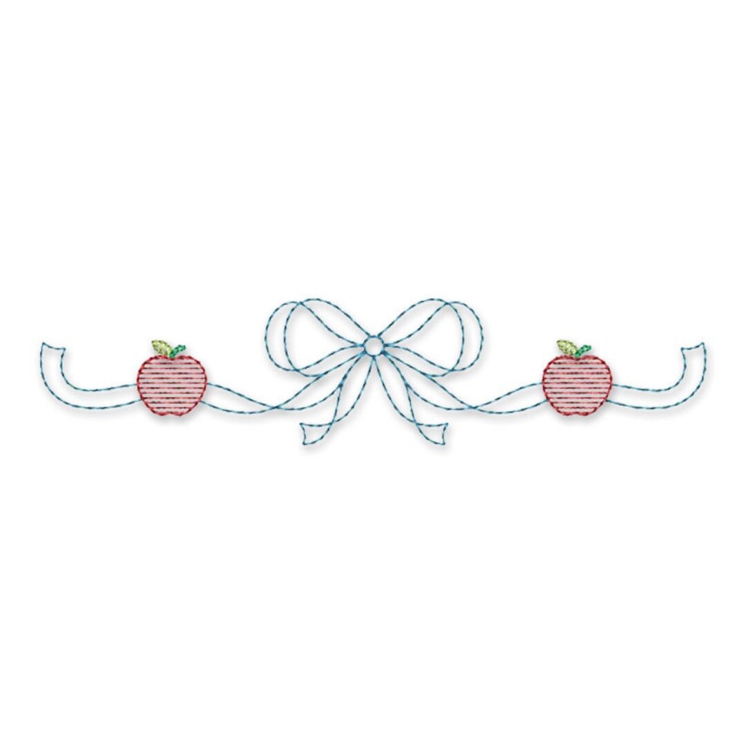 Apple Bow Frame Sketch PES DST Machine Embroidery Instant Download ...