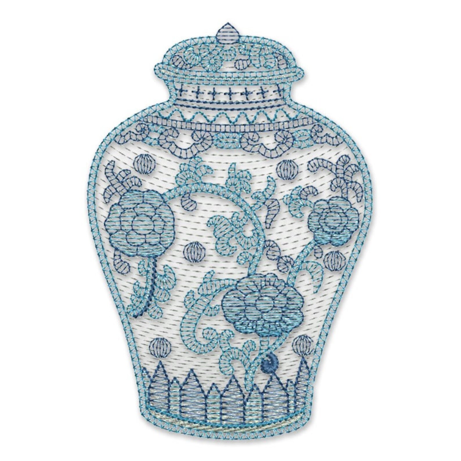 Floral Ginger Jar 2 Sketch Embroidery Design PES DST - Etsy