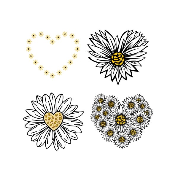 Heart Daisy Flower Cuttable Design SVG PNG DXF & Eps Designs | Etsy
