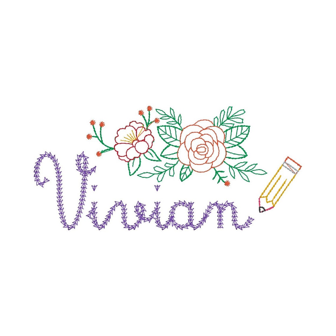 Secretary Floral Pencil Running Stitch PES DST Machine - Etsy