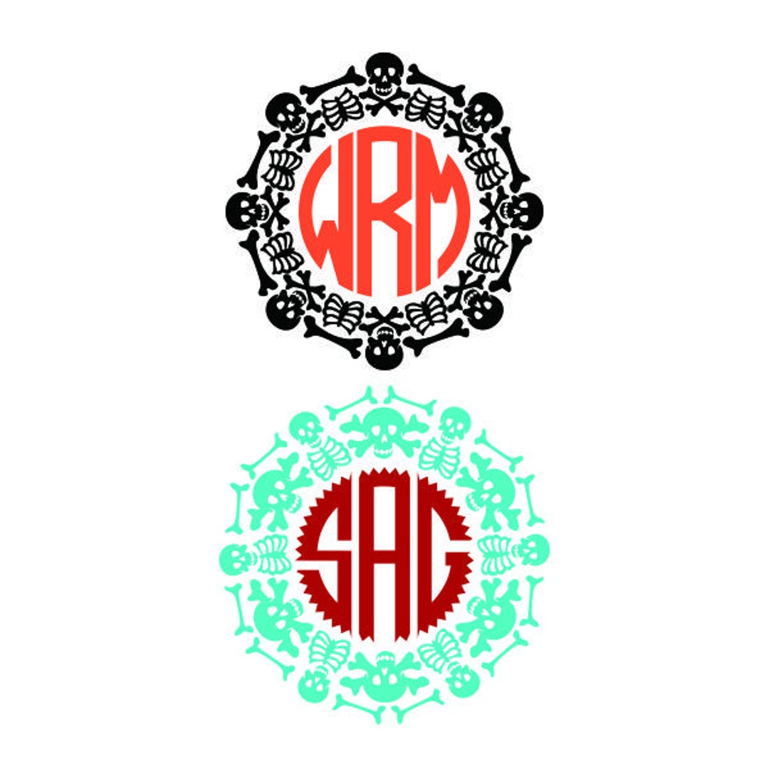 Skulls and Bones Monogram Cuttable Frame SVG PNG DXF & Eps Designs ...