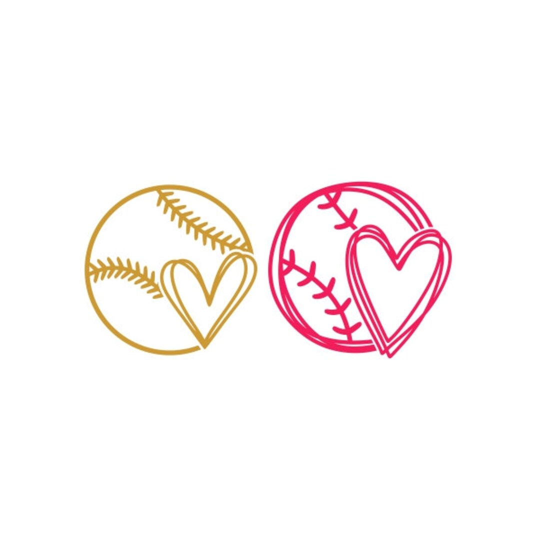 Baseball Heart Line Art Cuttable Design SVG PNG DXF & Eps Designs ...