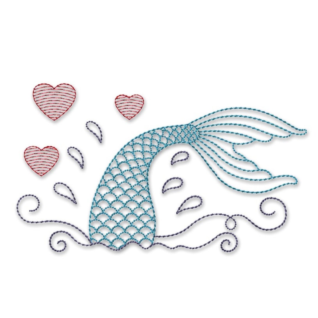 Splashing Mermaid Tail Sketch PES DST Machine Embroidery Instant ...