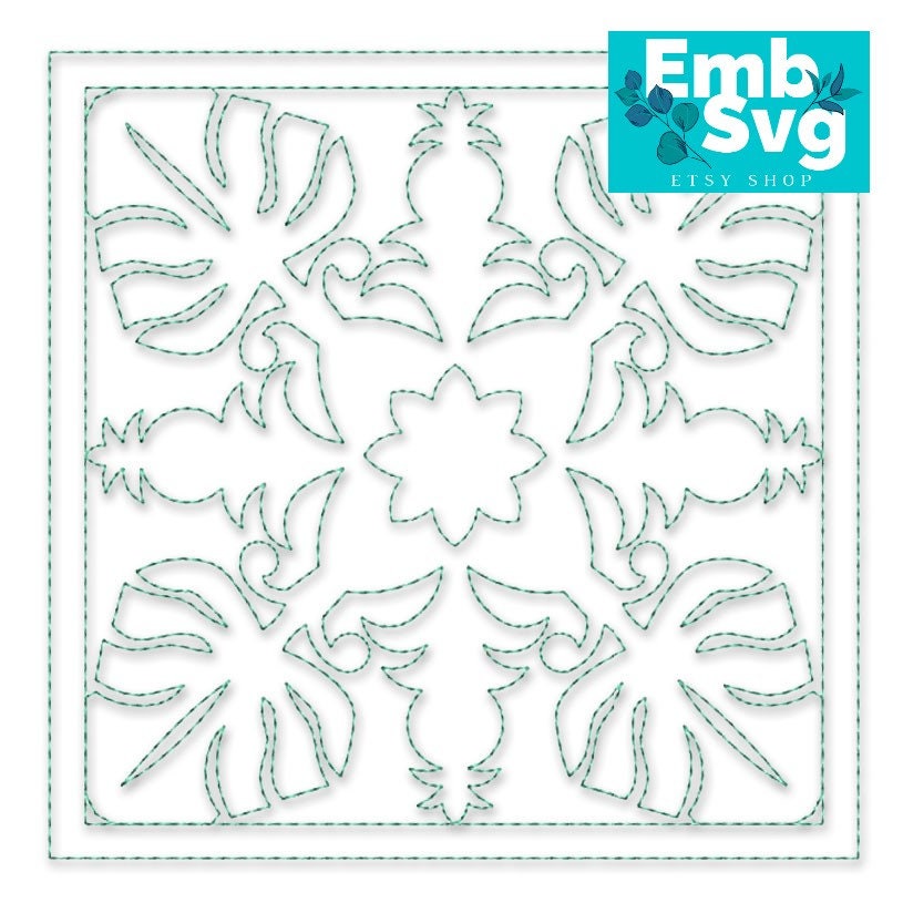 Monstera Leaves Pineapple Tropical Pattern Quilt Block | Etsy