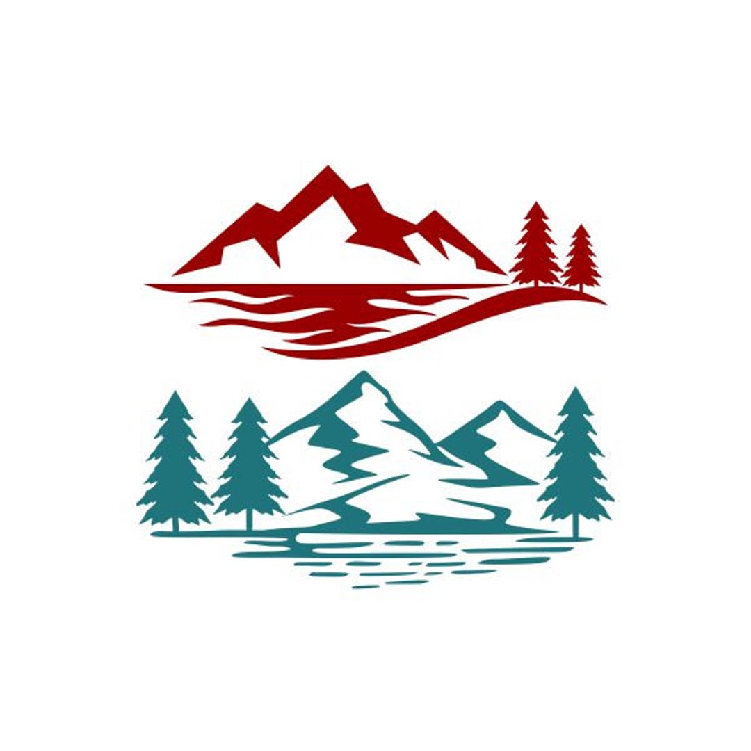 Mountain and Lake Decal Cuttable Design SVG PNG DXF & Eps Designs ...