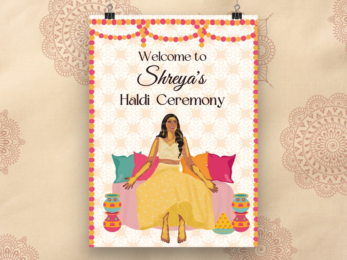 Haldi Ceremony Welcome Sign: Customizable Wedding Entrance (digital) - Etsy