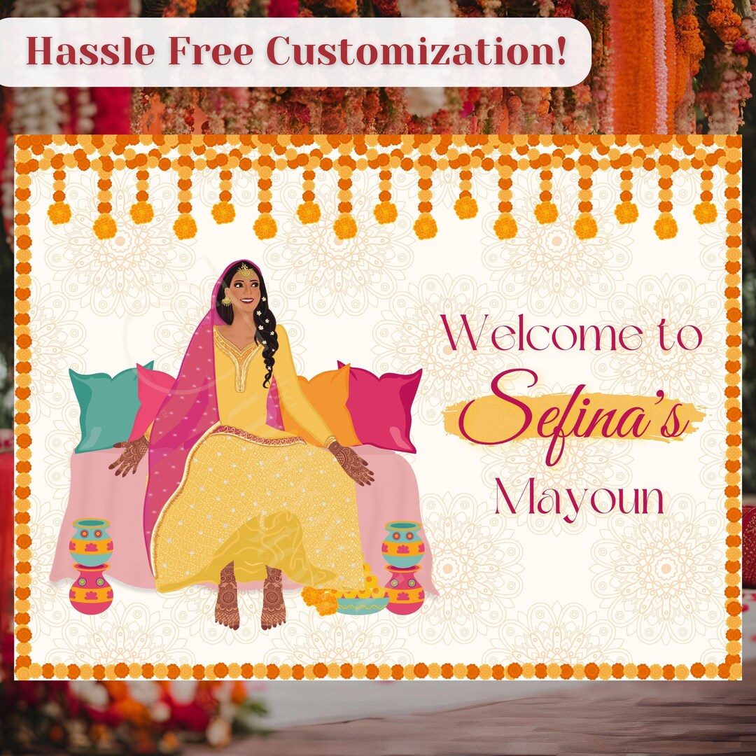 Mayoun Dholki Colorful Welcome Sign | HASSLE FREE Customizable Digital ...