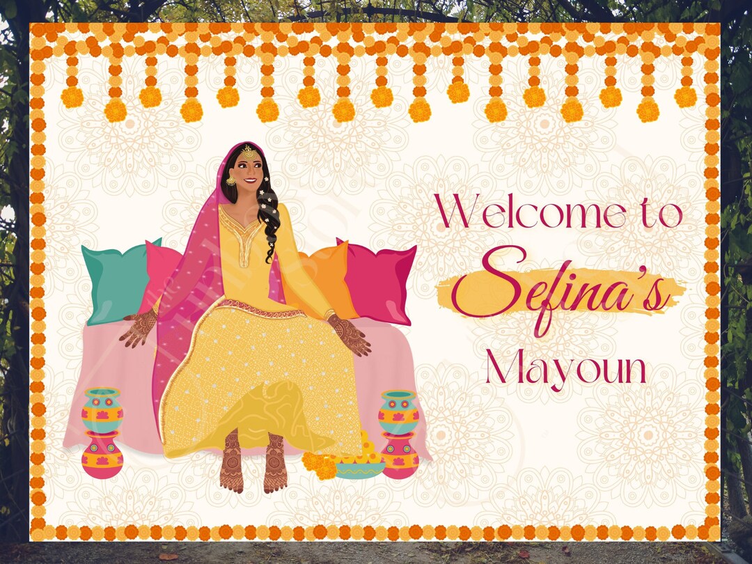 Mayoun Dholki Colorful Welcome Sign HASSLE FREE Customizable Digital ...